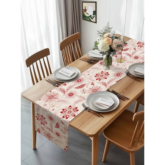 Burlap Table Runner 120 Inches Long, Retro Farmhouse Floral Texture Non ...