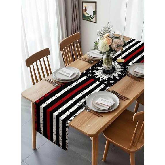 Burlap Table Runner 120 Inches Long, Retro Sunflowers on The American ...