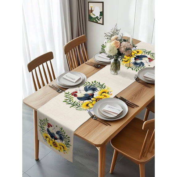 Burlap Table Runner 120 Inches Long, Rustic Cock Sunflower Leaf Non ...