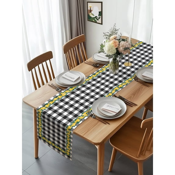 Burlap Table Runner 120 Inches Long, Rustic Lemon Fruit Green Leaves ...