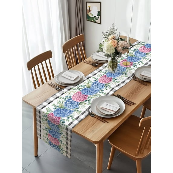Burlap Table Runner 120 Inches Long, Rustic Pink Blue Hydrangea Non ...