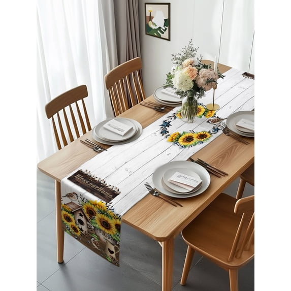 Burlap Table Runner 120 Inches Long, Rustic Retro Wood Plank Bird Non ...