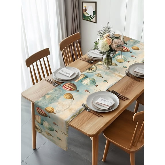 Burlap Table Runner 120 Inches Long, Seaside Sailing Hot Air Balloon ...