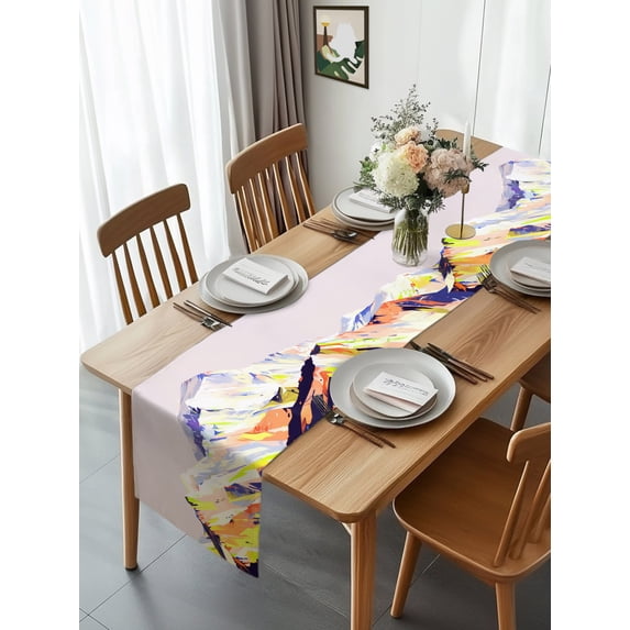 Burlap Table Runner 120 Inches Long, Snow Mountain Oil Painting Art Non ...
