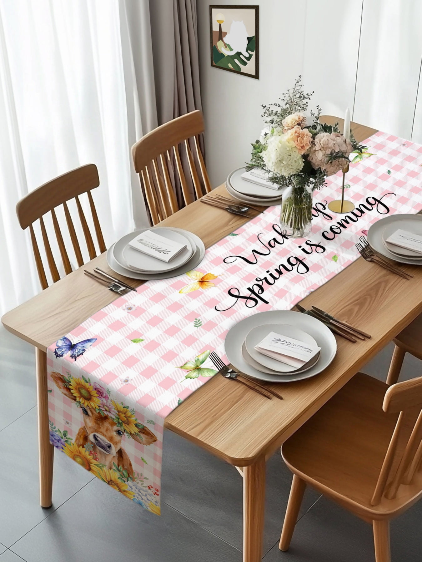 Burlap Table Runner 120 Inches Long, Spring Is Coming Farm Sunflowers ...