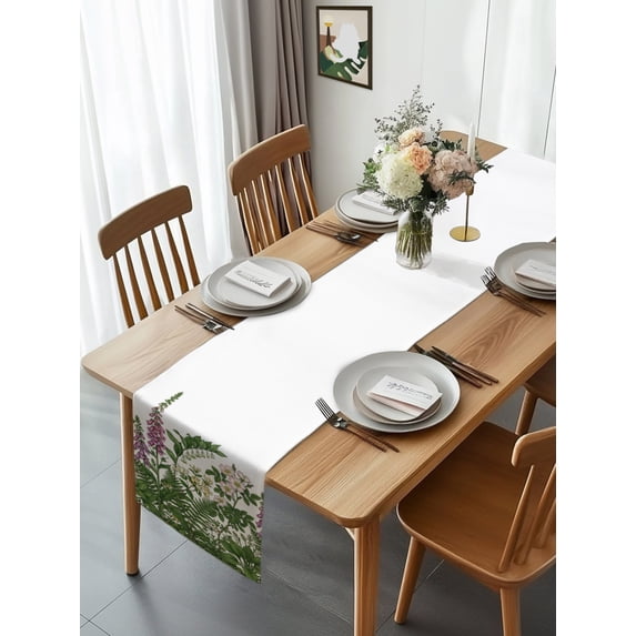 Burlap Table Runner 120 Inches Long, Spring Country Flowers Non-Slip ...