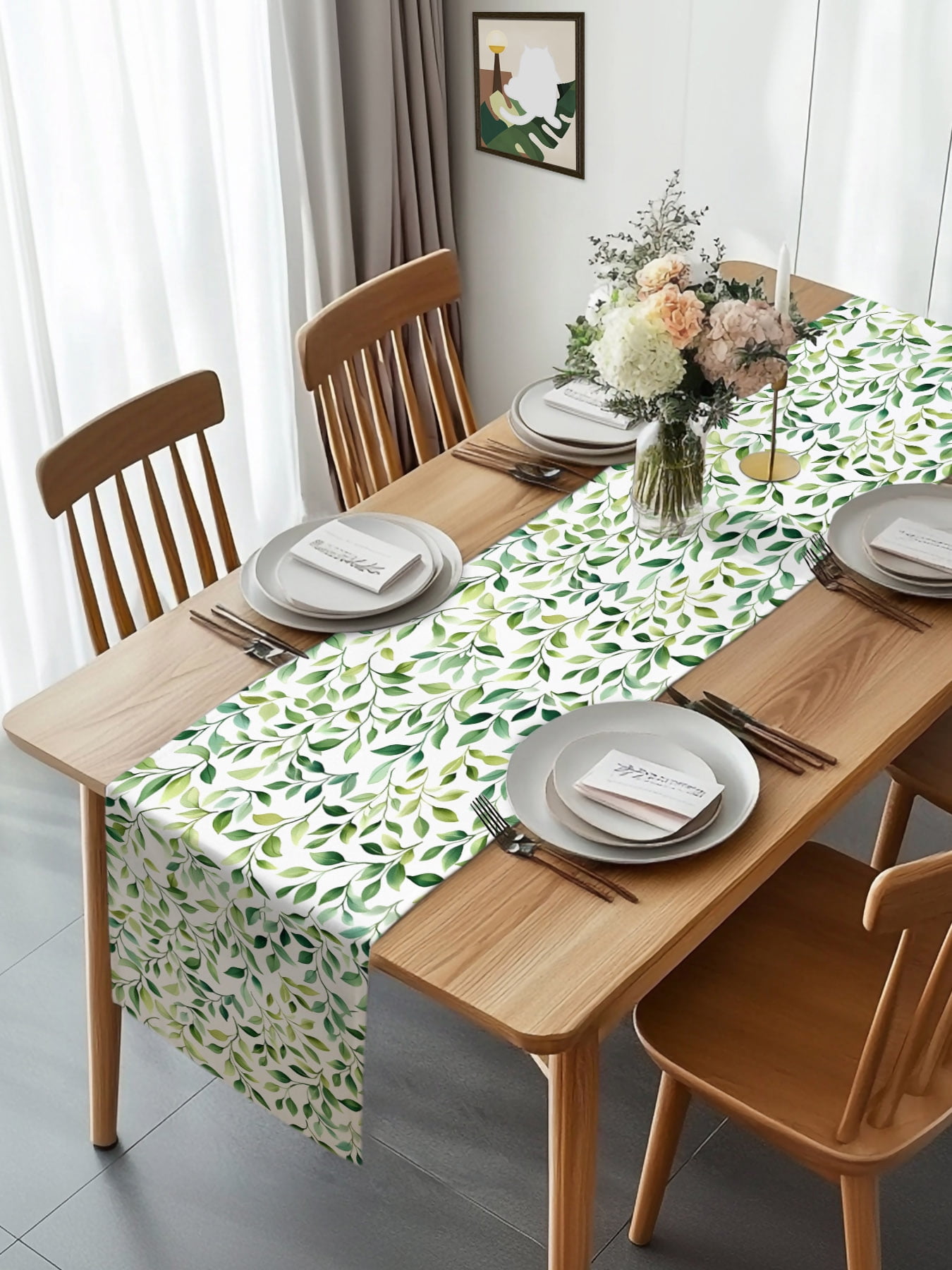 Burlap Table Runner 120 Inches Long, Spring Gradient Green Eucalyptus ...