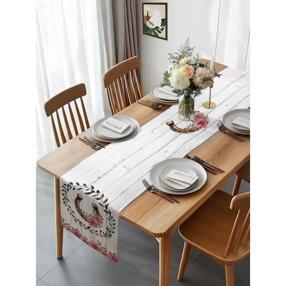 Burlap Table Runner 120 Inches Long, Spring Pink Rose Flower Leaf Non ...