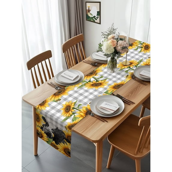 Burlap Table Runner 120 Inches Long, Spring Sunflower Bee Farm Cow Non ...