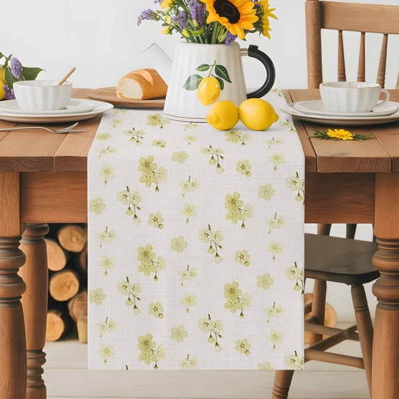 Burlap Table Runner 120 Inches Long, Spring Yellow Cherries Flowers Non ...