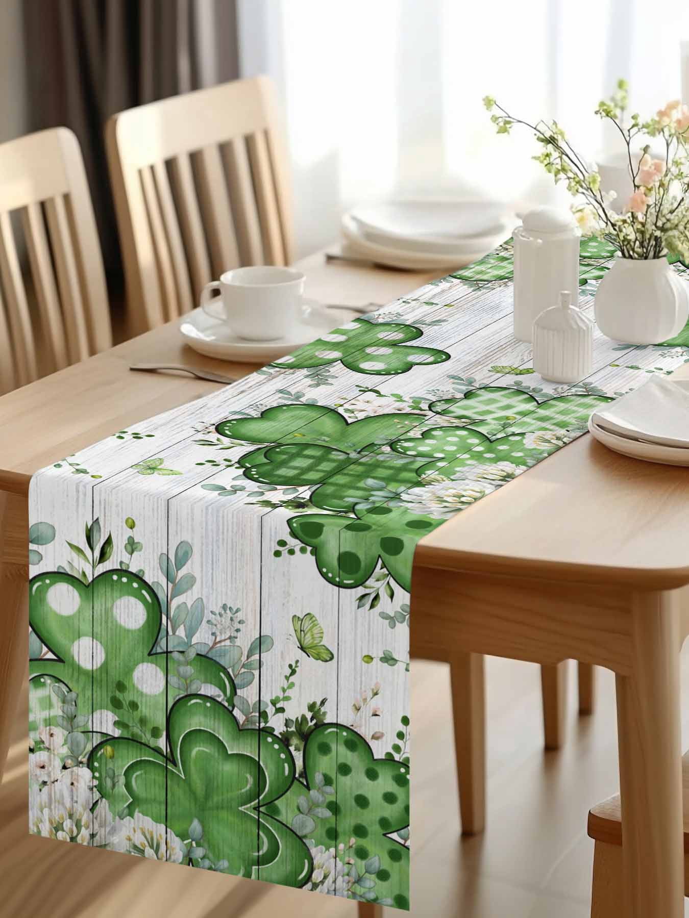 Burlap Table Runner 120 Inches Long, St. Patrick's Day Lucky Eucalyptus ...