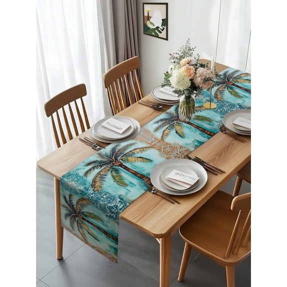 Burlap Table Runner 120 Inches Long, Summer Abstract Coconut Tree Non ...