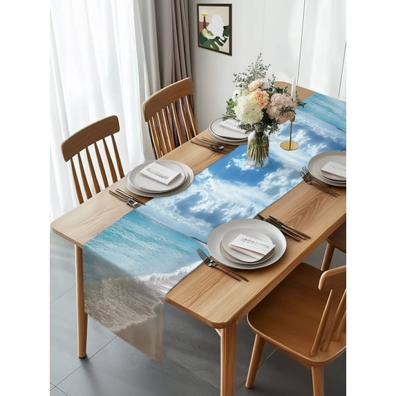 Burlap Table Runner 120 Inches Long, Summer Beach Seaside Sky Cloud Non ...