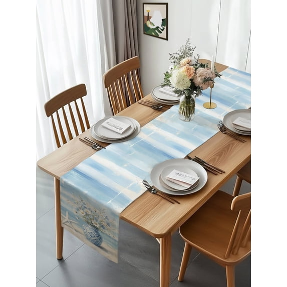 Burlap Table Runner 120 Inches Long, Summer Beach Starfish Flower Non ...