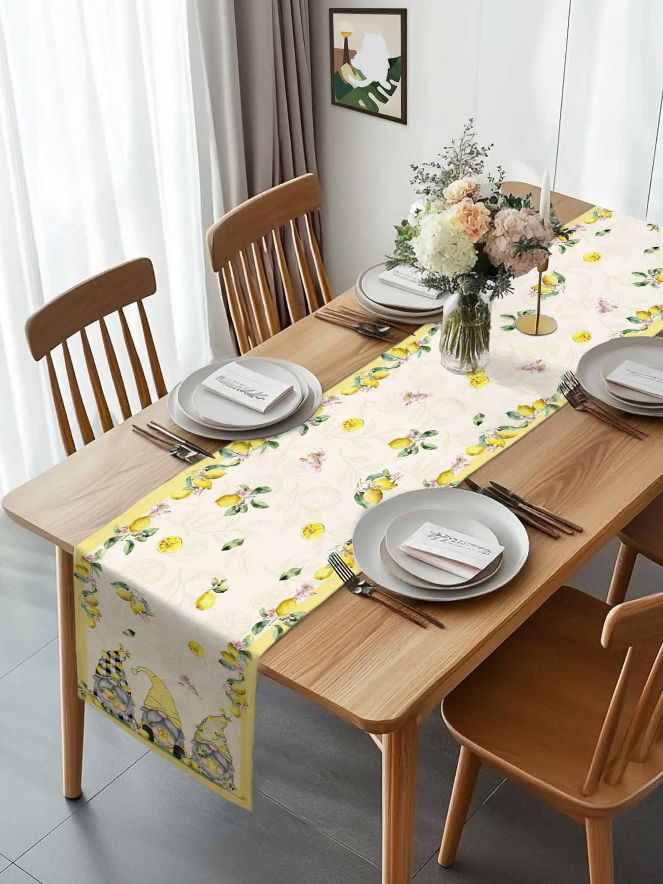 Burlap Table Runner 120 Inches Long, Summer Gnome Lemon Fruit Non-Slip ...