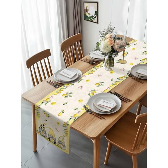 Burlap Table Runner 120 Inches Long, Summer Gnome Lemon Fruit Non-Slip ...