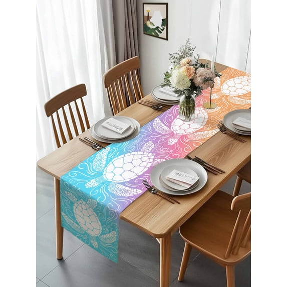 Burlap Table Runner 120 Inches Long, Summer Ocean Sea Turtle Non-Slip ...