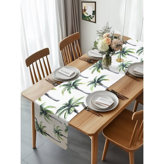 Burlap Table Runner 120 Inches Long, Summer Palm Tree Seamless Non-Slip ...