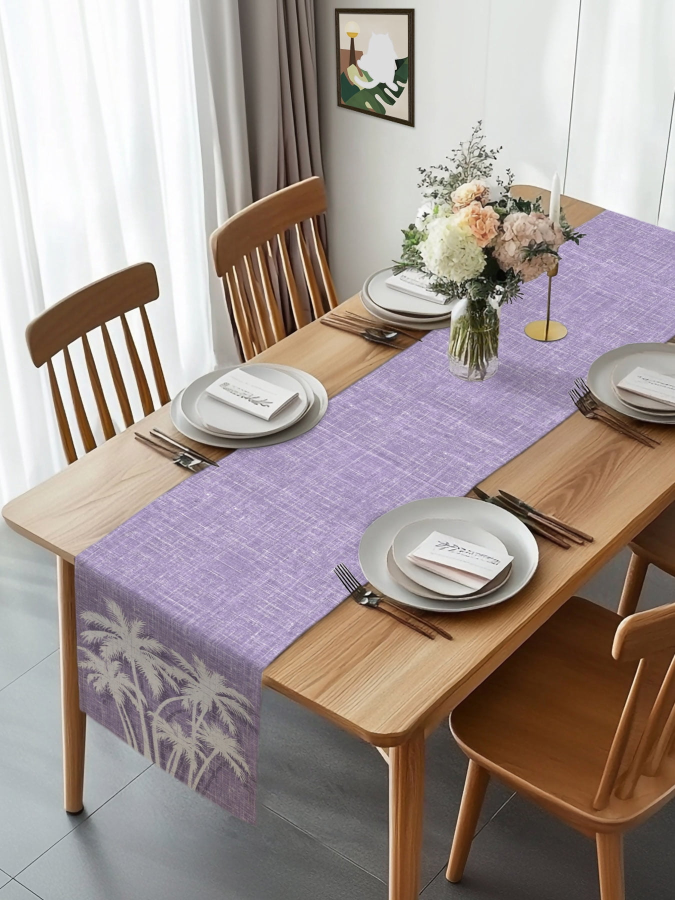 Burlap Table Runner 120 Inches Long, Summer Palm Tree Silhouettes Non ...
