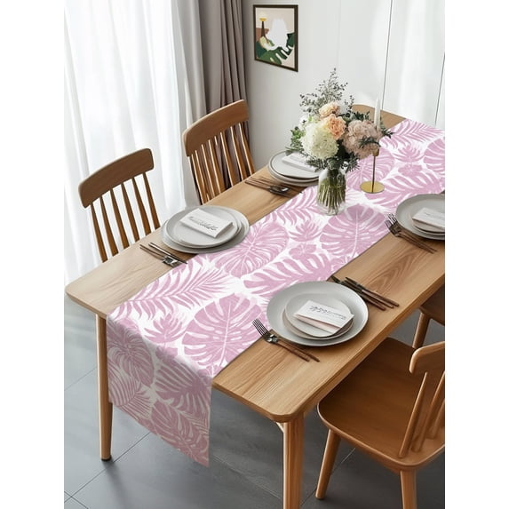 Burlap Table Runner 120 Inches Long, Summer Pink Flower Leaf Seamless ...