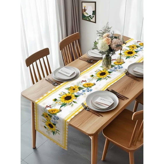 Burlap Table Runner 120 Inches Long, Summer Sunflower Flower Leaf Non ...