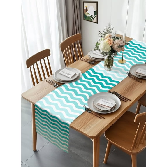 Burlap Table Runner 120 Inches Long, Teal Gradient Water Ripple Non ...