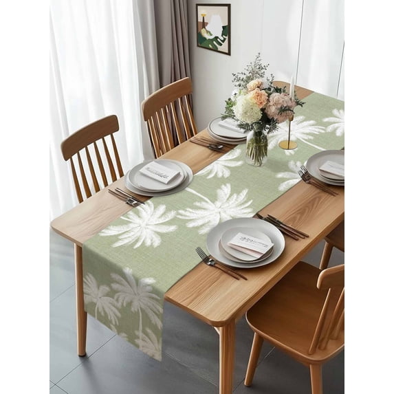 Burlap Table Runner 120 Inches Long, Tropical Palm Tree Sage Green ...