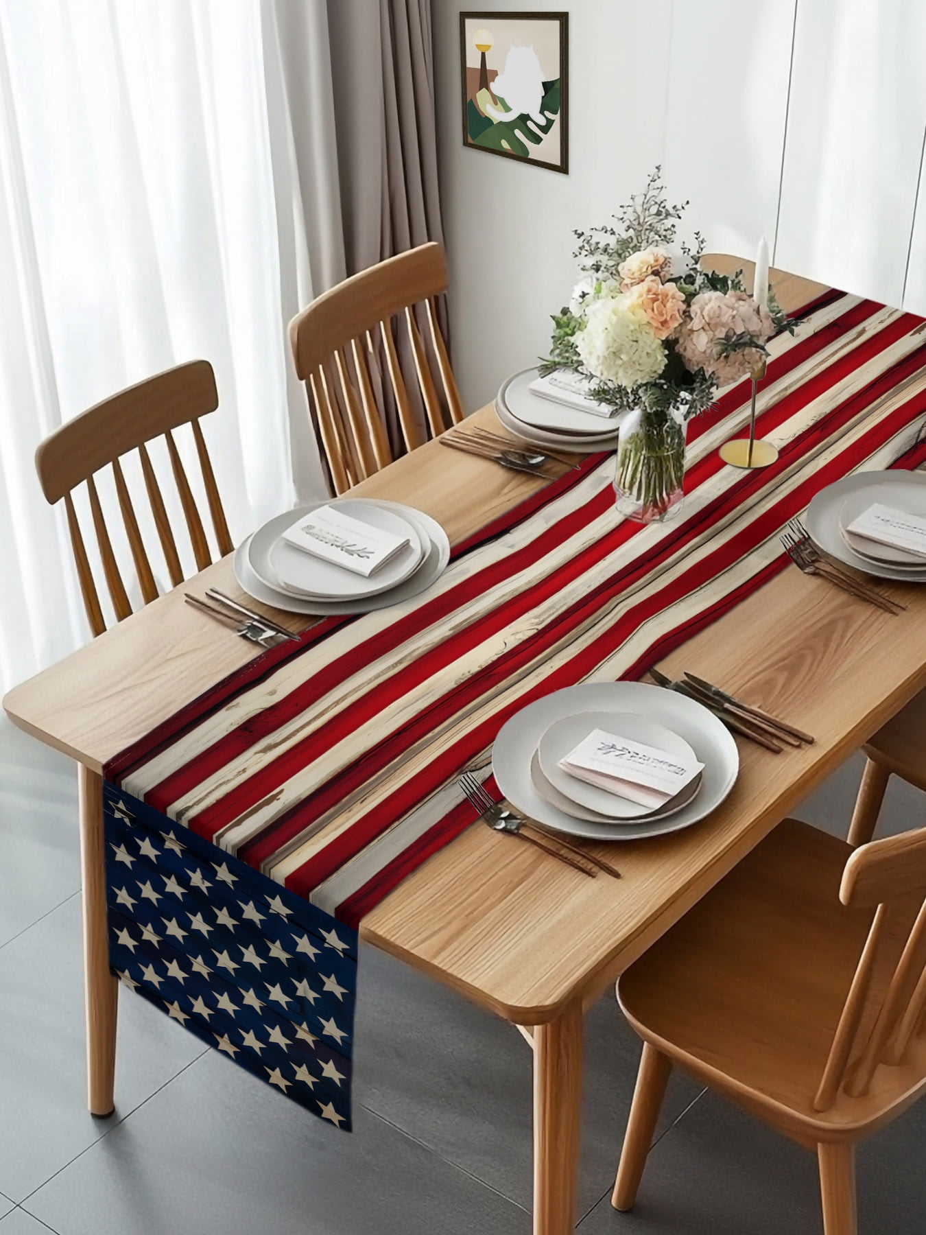 Burlap Table Runner 120 Inches Long, USA Flag Independence Day Non-Slip ...