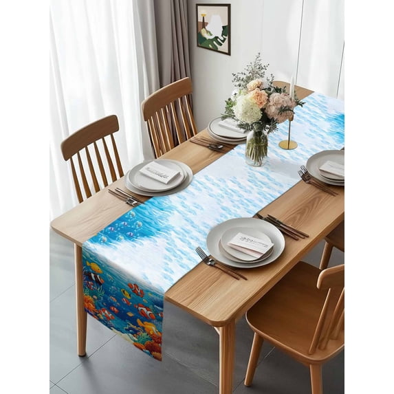Burlap Table Runner 120 Inches Long, Underwater World Clownfish Coral ...