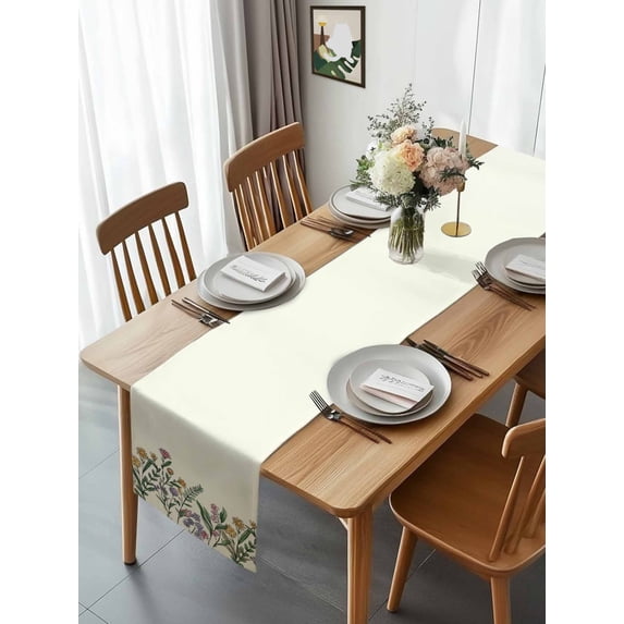Burlap Table Runner 120 Inches Long, Vintage Wild Flowers Non-Slip ...