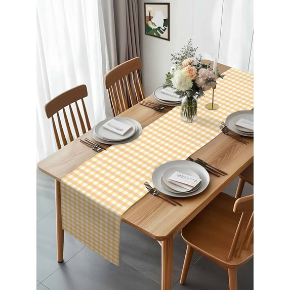 Burlap Table Runner 120 Inches Long, Vintage Yellow Buffalo Plaid Non ...