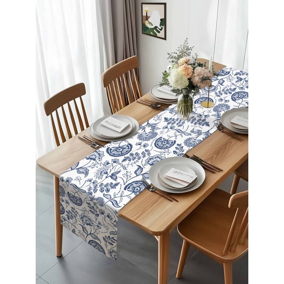 Burlap Table Runner 120 Inches Long, Watercolor Country Flower Leaf Non ...