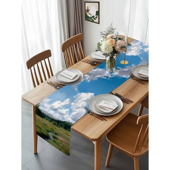 Burlap Table Runner 120 Inches Long, Watercolor Flowers Leaves Forest ...