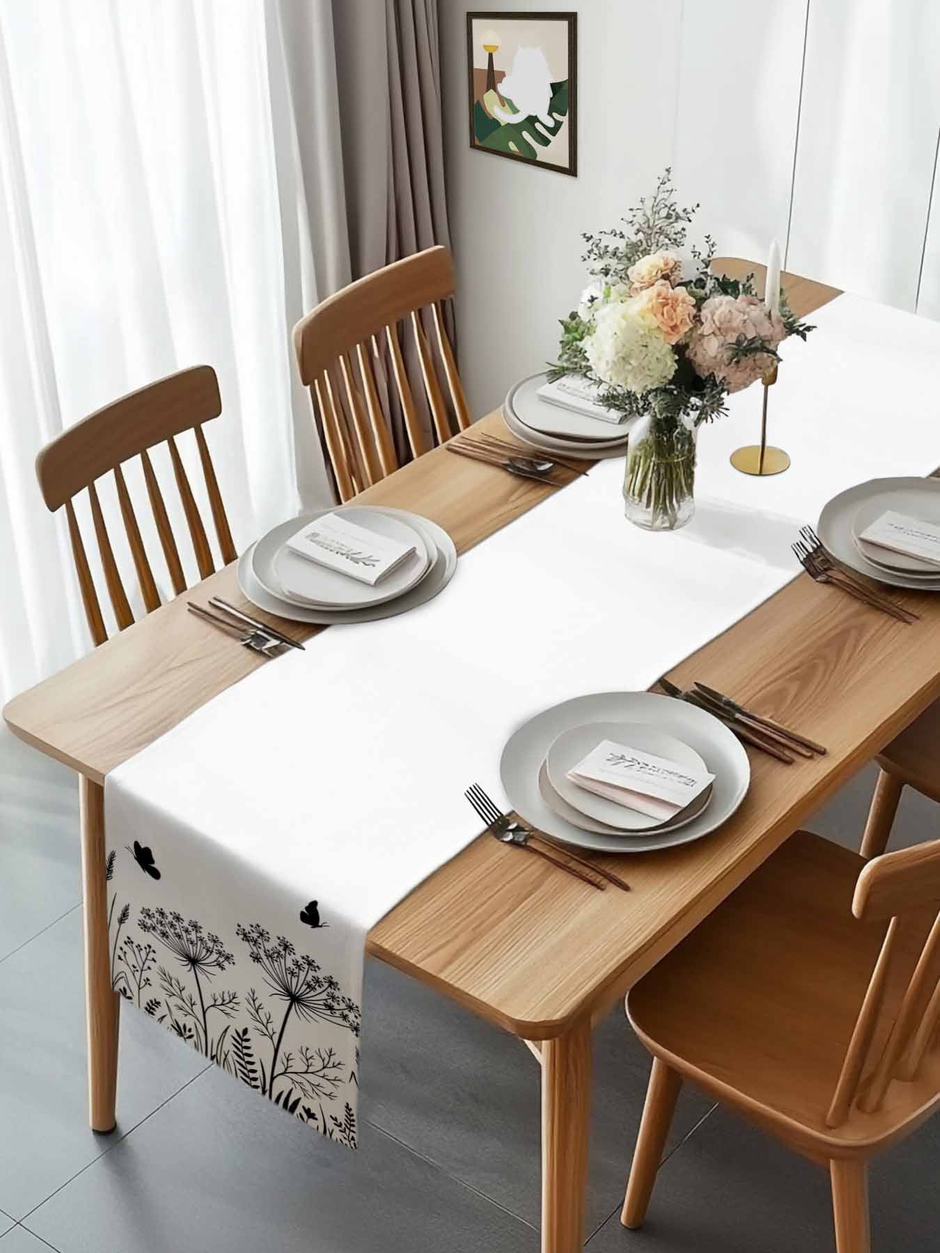 Burlap Table Runner 120 Inches Long, Watercolor Pastoral Flower ...