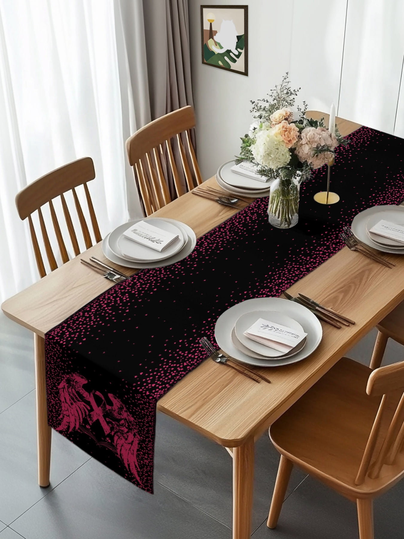 Burlap Table Runner 120 Inches Long, Watercolor Pink Ribbons Wings on ...