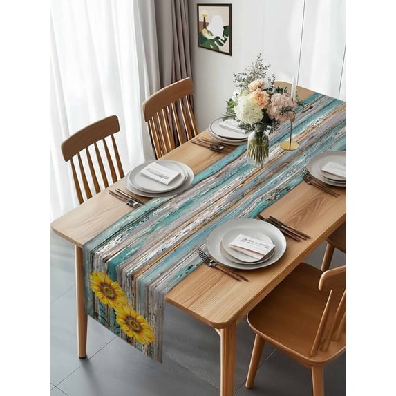 Burlap Table Runner 120 Inches Long, Watercolor Rustic Sunflower Non ...