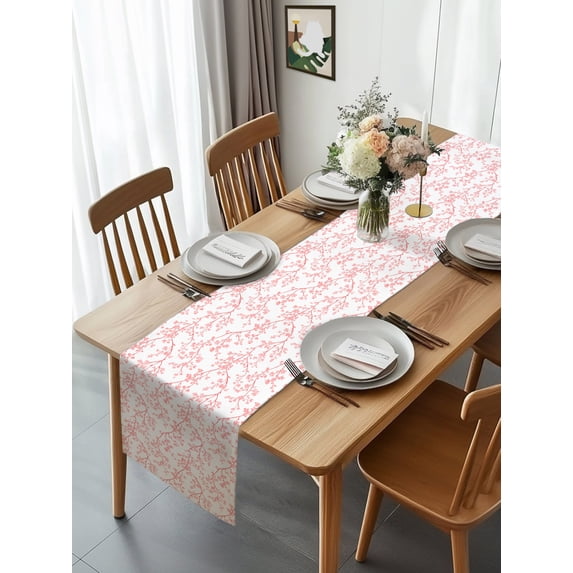 Burlap Table Runner 120 Inches Long, Watercolor Seamless Pink Flower ...