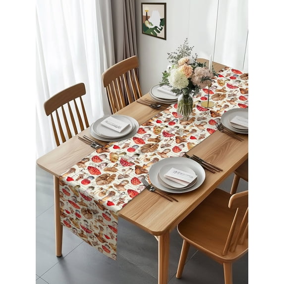 Burlap Table Runner 120 Inches Long, Wild Red Brown Mushroom Non-Slip ...