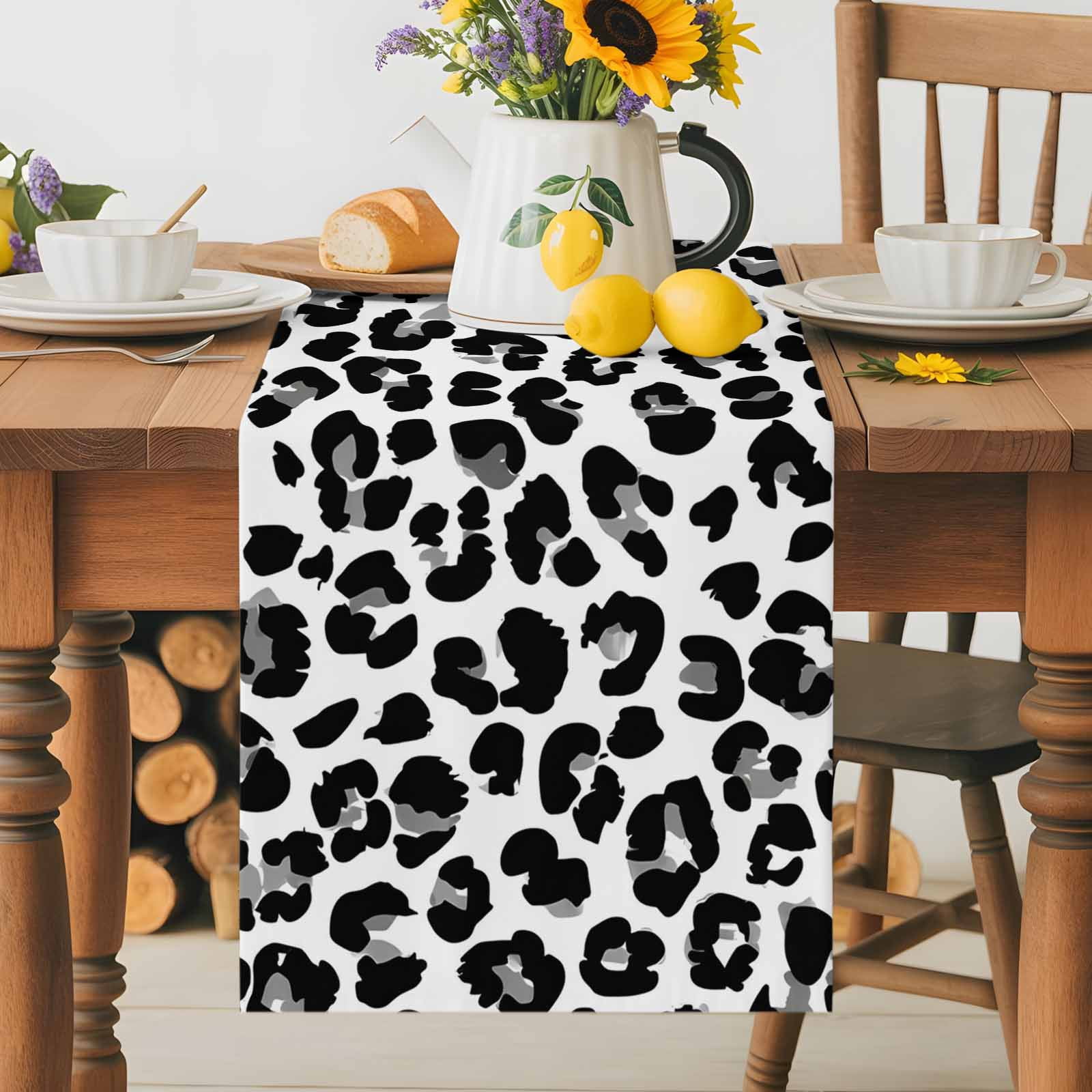 Burlap Table Runner 36 Inches Long, Abstract Black White Gray Leopard ...