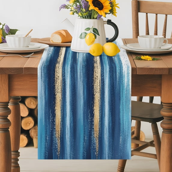 Burlap Table Runner 36 Inches Long, Abstract Blue Gradient Gold Foil ...
