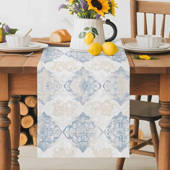 Burlap Table Runner 36 Inches Long, Abstract Bohemian Flowers Non-Slip ...
