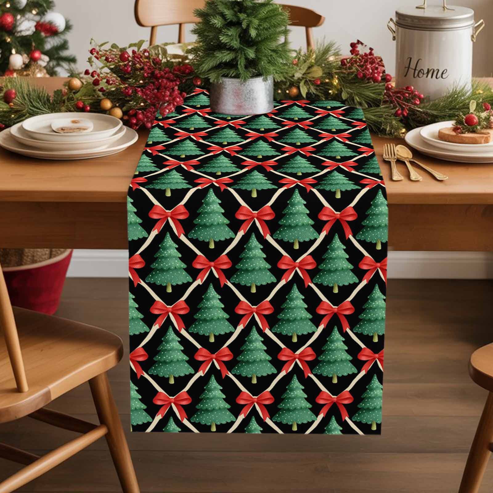 Burlap Table Runner 36 Inches Long,Abstract Christmas Trees Non-Slip ...
