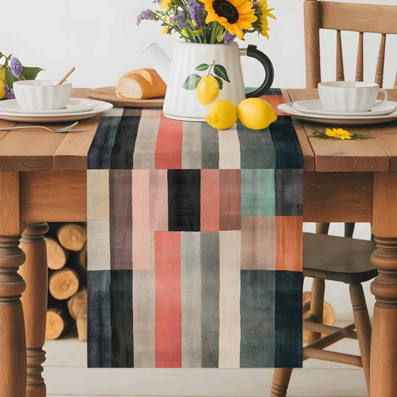 Burlap Table Runner 36 Inches Long, Abstract Colorful Stripes Non-Slip ...