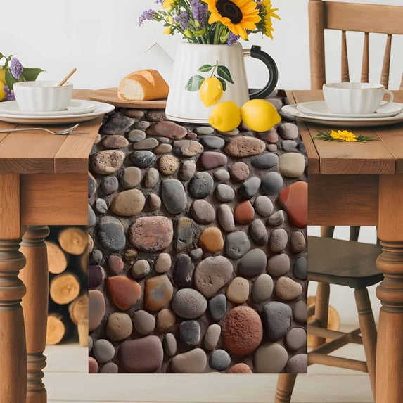 Burlap Table Runner 36 Inches Long, Abstract Country Stones Non-Slip ...