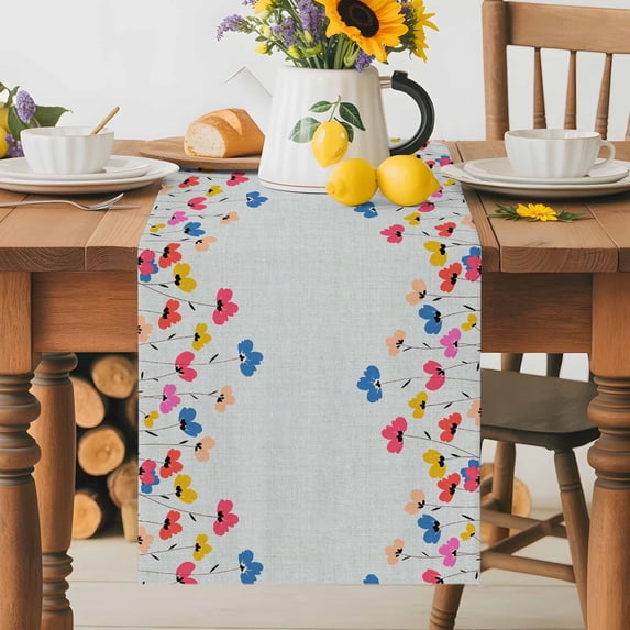 Burlap Table Runner 36 Inches Long, Abstract Floral Leaf Plant Non-Slip ...