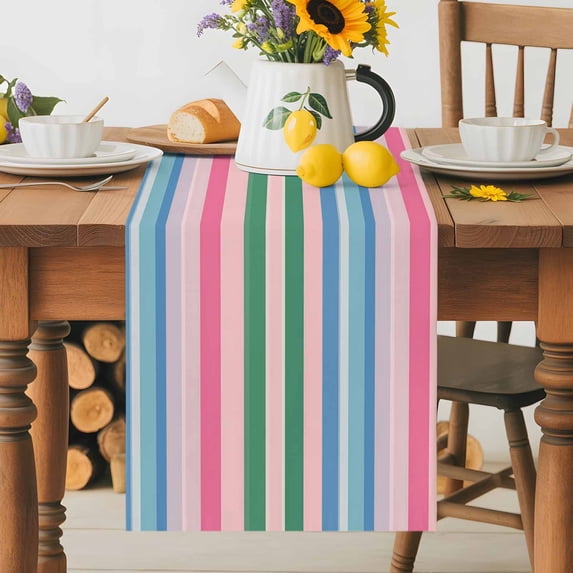 Burlap Table Runner 36 Inches Long, Abstract Watercolor Vertical Lines ...