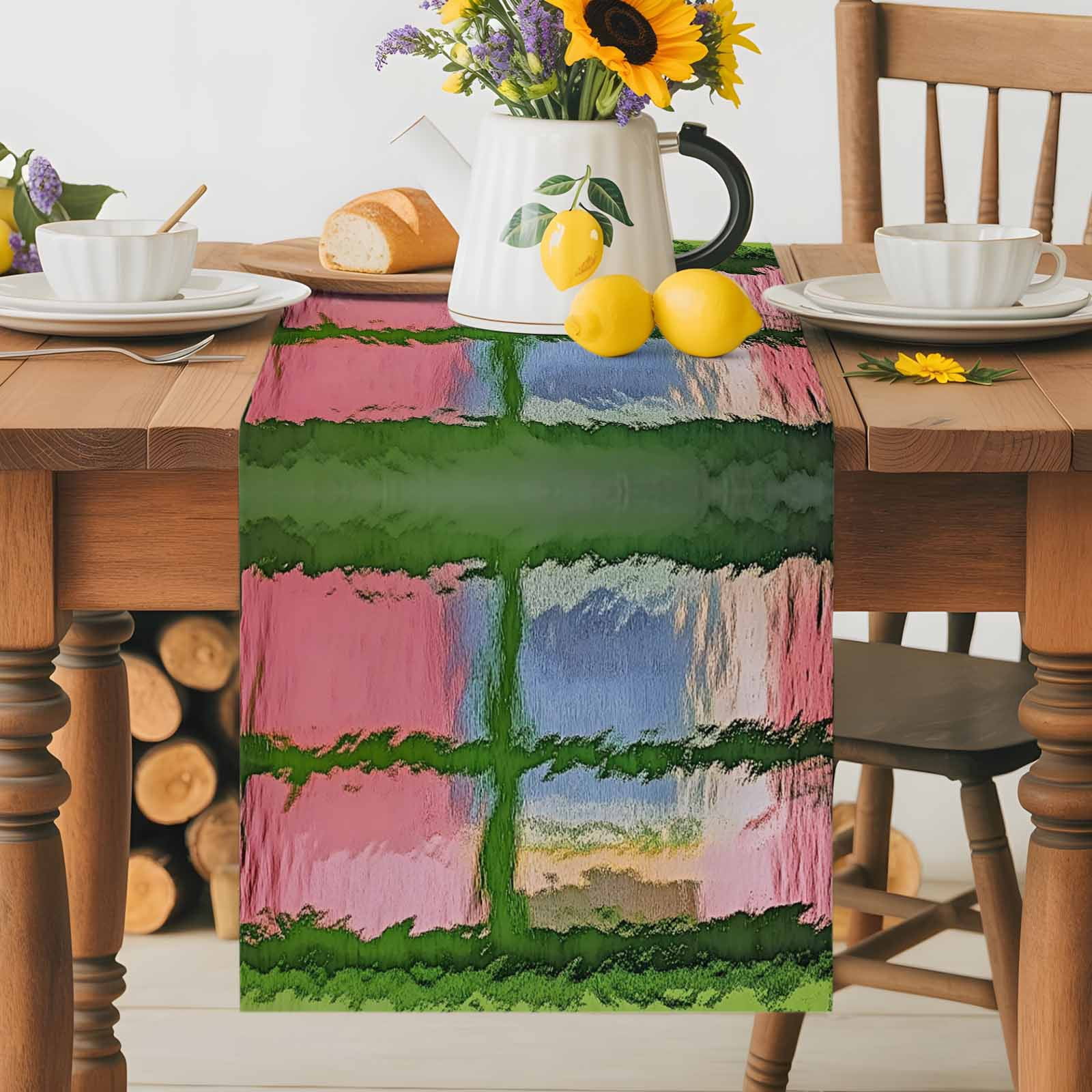 Burlap Table Runner 36 Inches Long, Abstract Window View Non-Slip ...
