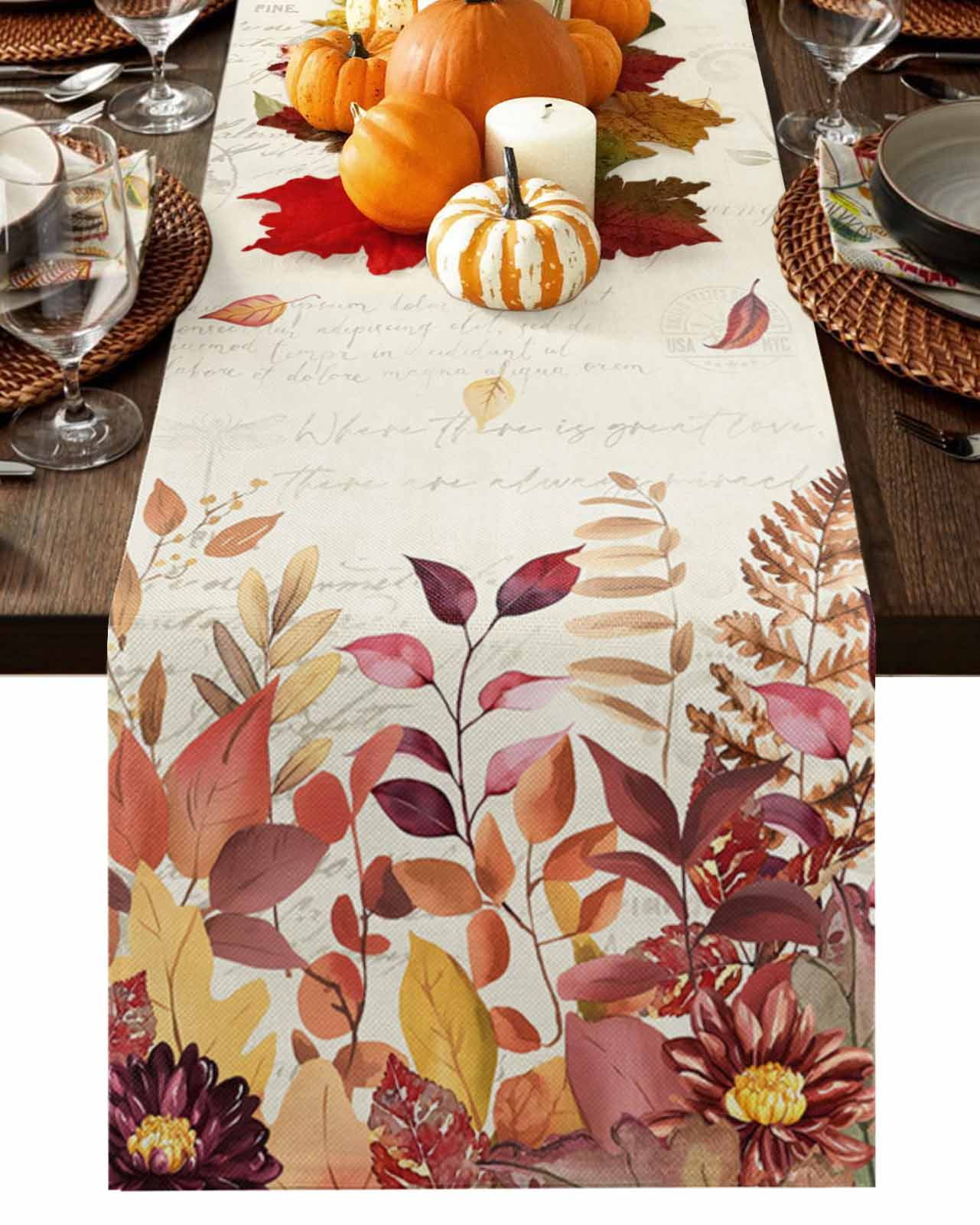 Burlap Table Runner 36 Inches Long,Autumn Orange Maple Leaf Non-Slip ...