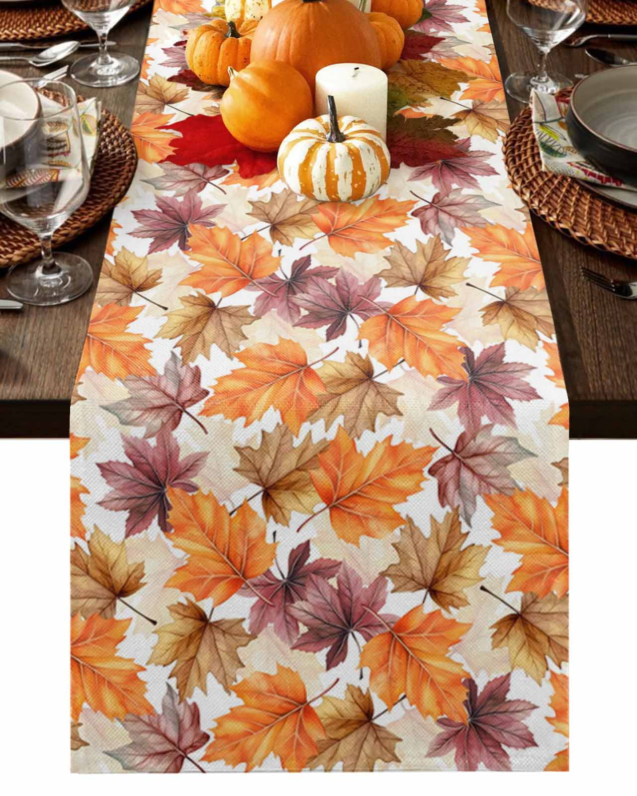 Burlap Table Runner 36 Inches Long,Autumn Orange Maple Leaf Watercolor ...