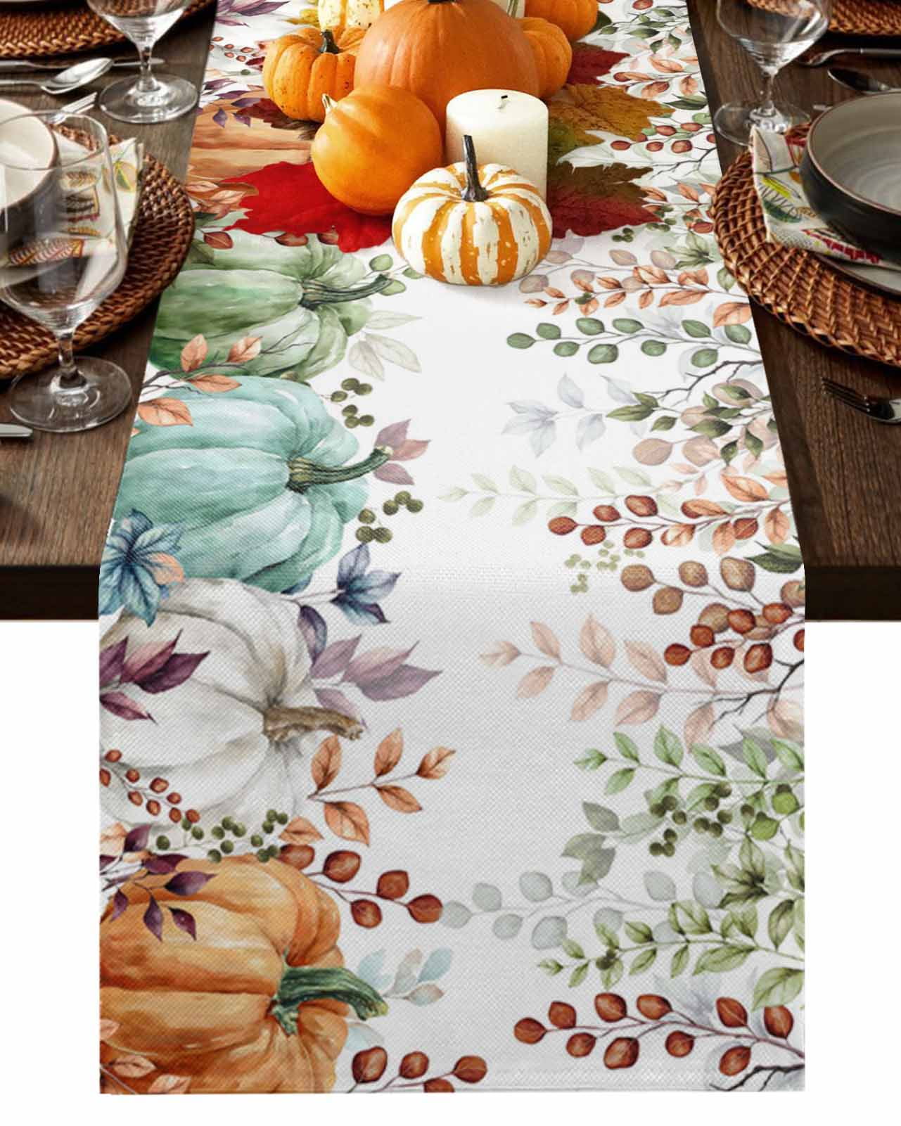 Burlap Table Runner 36 Inches Long,Autumn Pumpkin Botanical Fall Leaves ...